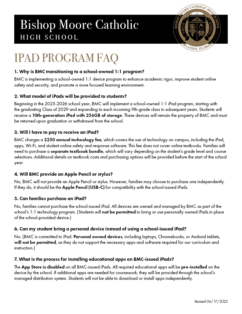Class of 2029 iPad Program FAQ for 2025-2026 School Year